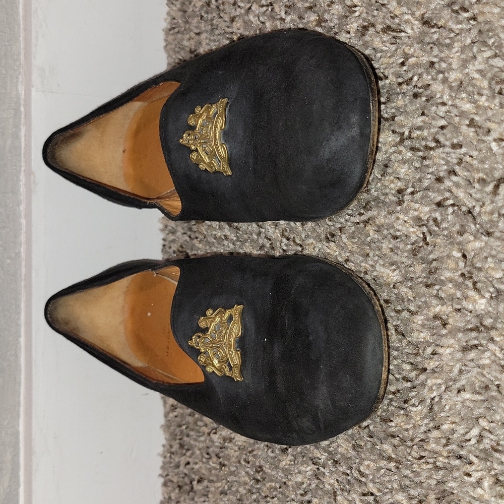Vintage Black Velvet Gold Lions Crest Womens Loafers … - Gem